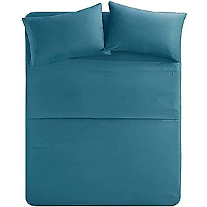 Comfort Spaces Microfiber Bed Sheets Set 14" Deep Pocket, Wrinkle Resistant, All Around Elastic - Year-Round Cozy Bedding Sheet, Matching Pillow Cases, Twin, Teal 4 Piece
