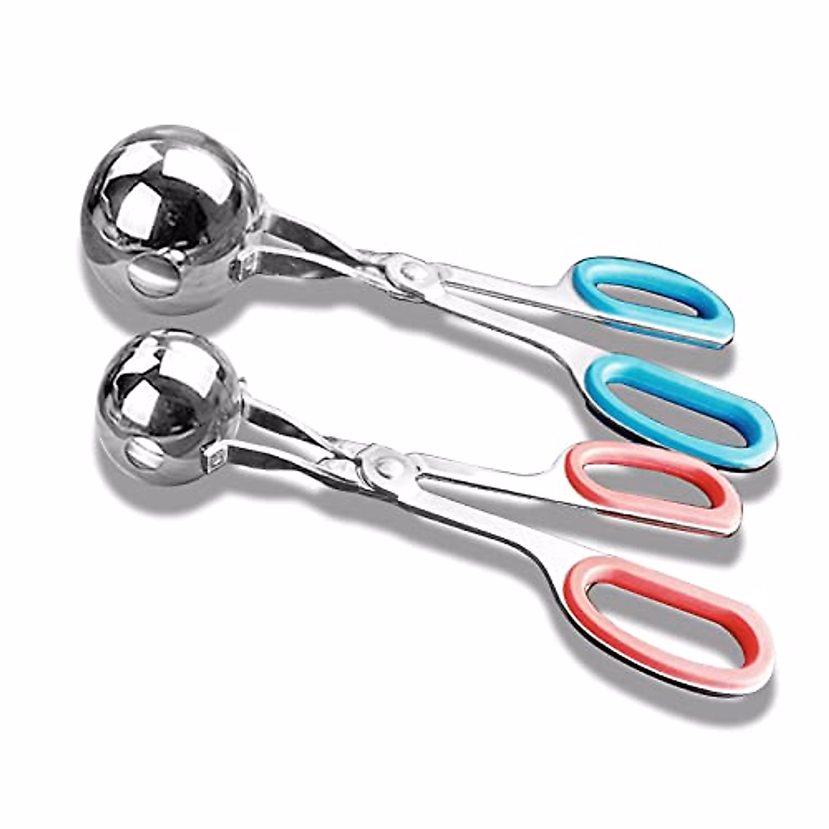Meat Baller, 2 PCS None-Stick Meatball Maker with Detachable Anti-Slip Handles, Stainless Steel Meat Baller Tongs, Cake Pop, Ice Tongs, Cookie Dough Scoop for Kitchen (1.38"&1.78")