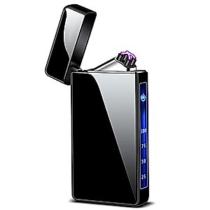 Dual Arc Plasma Lighter Windproof USB Rechargeable Flameless Lighter with LED Battery Indicator and Touch Sensor Switch (ICE Black)