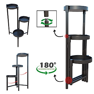 3 Tier Great tube Plant Stand Indoor Outdoor Black Metal Flower Holder for Multiple Pots Tall Corner Plant Shelf Rack Tiered Planter Stands Iron Potted Shelves Vertical for Patio, Balcony, Garden