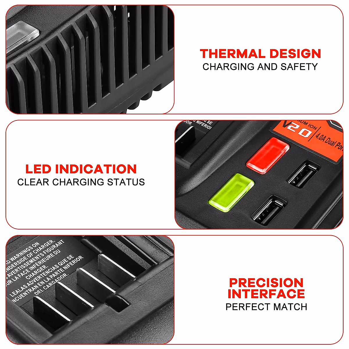 Dual Port 20V Fast Charger for Craftsman V-20 Lithium Battery Charger CMCB104 CMCB204 CMCB202 CMCB201 CMCB209 CMCB205 CMCB100 Replacement for Craftsman 20V Battery Charger