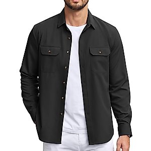 COOFANDY Mens Button Down Overshirt Jacket Casual Long Sleeve Shirts Stretch Dress Shirt