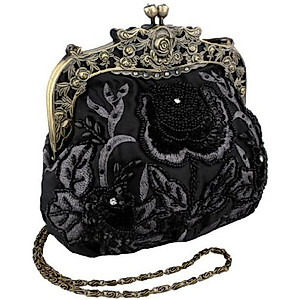 Belsen Women's Vintage Beaded Sequin Flower Evening Handbags (Black)