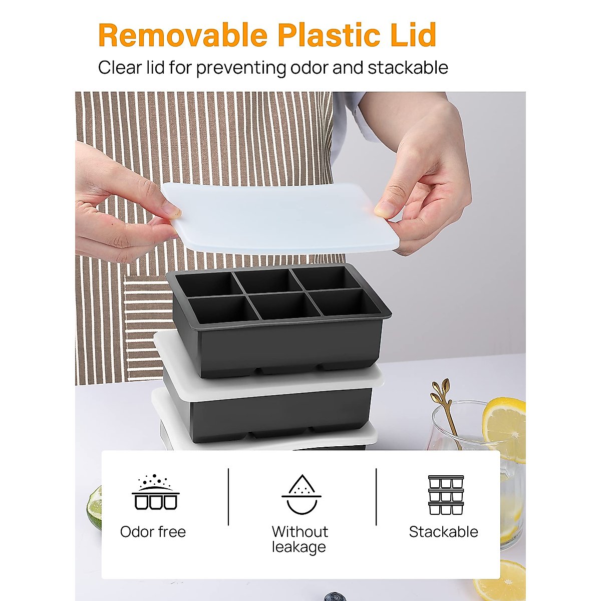 Kootek Ice Cube Trays with Lid (Set of 4), Silicone Large Square Ice Cube Maker Ice Cube Molds for Whiskey, Cocktails and Homemade Freezer
