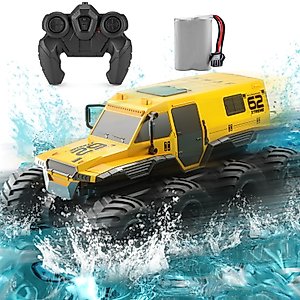 KB KAIBO 8WD Amphibious Monster Truck, 2.4G Off road Waterproof 1:12 Big Remote Control Car for boys, All Terrain RC Cars Toys for 7 8 9 10 11 12 Year Old Boys/girls, Gift Birthday Christmas-Yellow