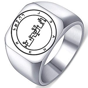 Dacai Engraved 72 Angels Symbol Rehael Magick Power Silver Stainless Steel Men's Womens Sigil Protect Ring
