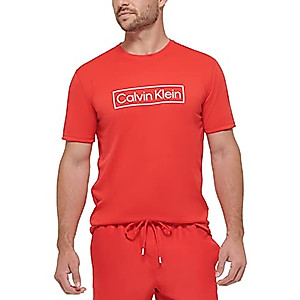 Calvin Klein Men's Standard Light Weight Quick Dry Short Sleeve 40+ UPF Protection, Red, Medium