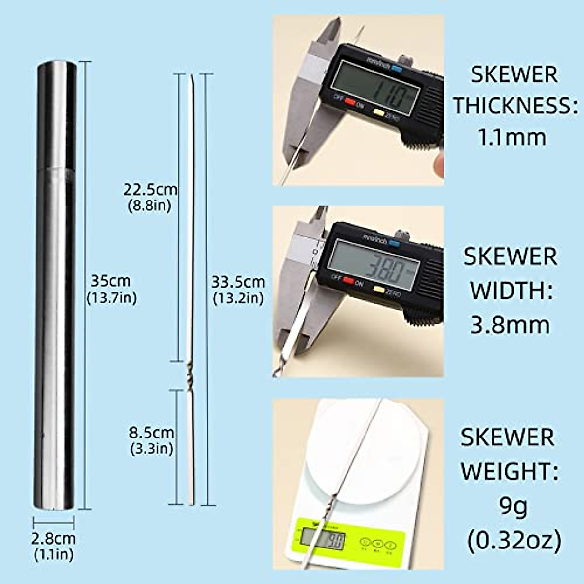 WILLBBQ 304 Stainless Steel Flat Barbecue Skewers,20PCS/40PCS BBQ Kebab Skewers with Portable Metal Storage Tube,Reusable for Grilling Barbecue Kitchen Party and Outdoor Cooking (20)