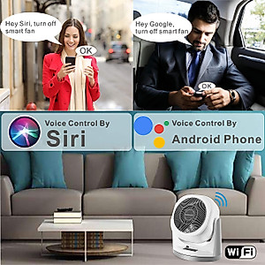 Smart Fan, Alexa Fan, WiFi Air Circulator Fan, Alexa Google Siri Voice Control Oscillating Fan, Room Fan Desk Fans for Bedroom, Floor Fans for Home, Quiet Electric Rotating Table Small Desk Fan, Smart Fan 2.4G WiFi Only (no 5G WiFi)
