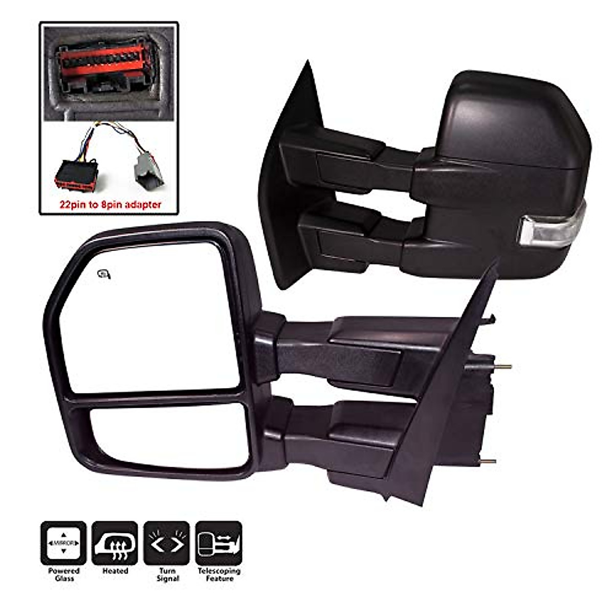 AERDM New Pair towing mirror Black Housing fit for 2015 2016 2017 2018 Ford F150 Pickup Truck Towing Mirrors w/Turn Signal, Auxiliary Lamp