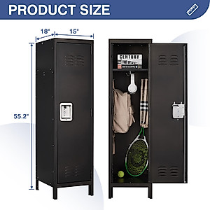 Anxxsu Metal Storage Locker, Lockable Employees Metal Locker with Door, 55" Height Steel Locker for Home, School, Office, Gym (Retro Black)