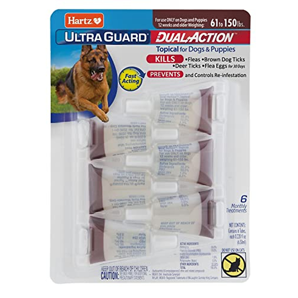 Hartz UltraGuard Dual Action Flea & Tick Topical Dog Treatment and Flea and Tick Prevention, 6 Months, 60+ Pound Dogs