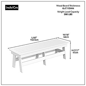 KEVINSPACE 59'' Outdoor Bench Patio Garden Poly Backless Bench, Supreme Quality Seat, Durable Frame, Weatherproof - Perfect for Balconies, Home, Backyard,Loung White