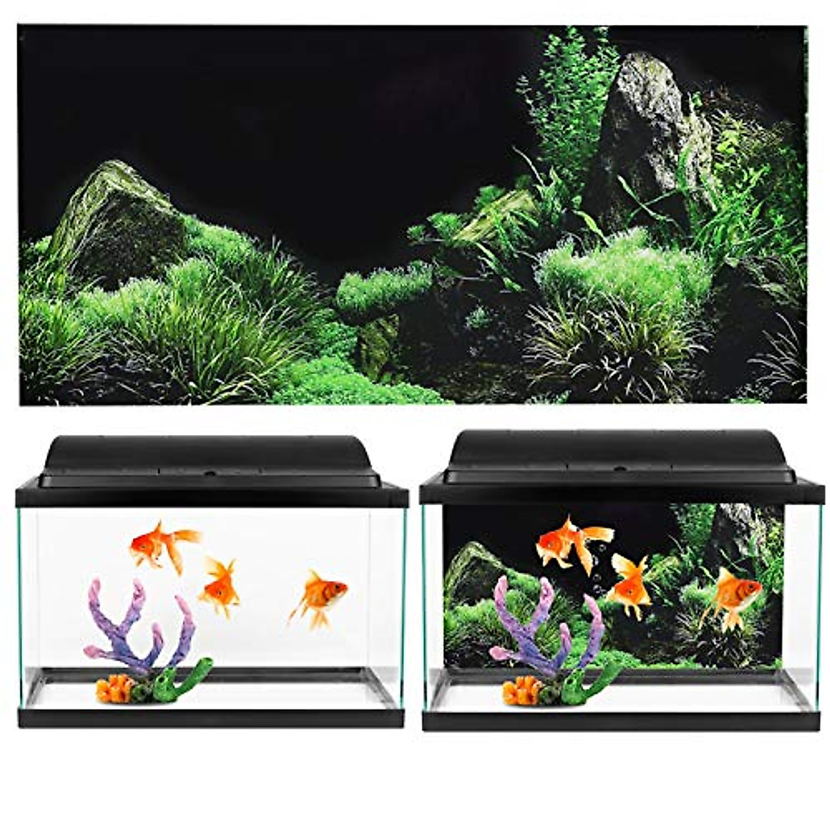 3D Effect Seafloor Water Grass Poster Self-Adhesive PVC Aquarium Fish Tank Backdrop Mural Decorative Reptile Terrarium Wallpaper Living Room Sofa TV Background Photo Wallpaper(61 * 30cm)