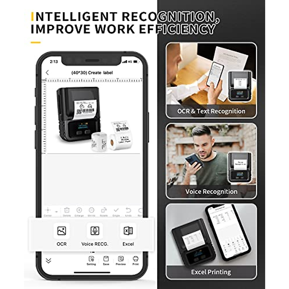 Petural M120 Label Maker-Barcode Label Printer, 3 Rolls Labels Set Bluetooth Label Maker, Thermal Portable Mini Label Maker Machine for Barcode,Qr Code,Small Business,Home Labeling,Address etc,Black