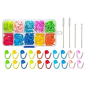 Stitch Markers Ortarco 120 PCS Crochet Stitch Markers with 4 PCS Large Eye Sewing Blunt Needles 3 Sizes for Knitting Sewing Stitching Weaving 10 Colors with Storage Case