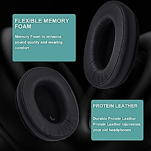 Replacement Ear Pads Cushions, Earpads Compatible with Audio-Technica ATH-SR9 ATH-DSR9BT ATH-DSR7BT Headphones Earpads with Soft Protein Leather (Black)