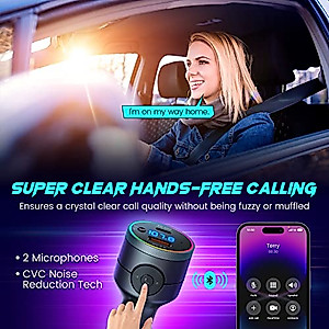 Achifine Bluetooth Car Adapter - FM Bluetooth Transmitter Car/ Music Player /Car Kit for PD 20W & QC3.0 Quick Charge, Hands-Free Calls, Hi-Fi Music, Siri Google Assistant, RGB Backlit, Aux Out