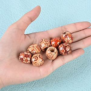 Housweety 100 Mixed Painted Drum Wood Spacer Beads 17x16mm, Round Loose Wood Beads Bulk for Braids, African Beads for Hair, Jewelry Making, Craft DIY, Macrame Rosary Bracelet Necklace Making