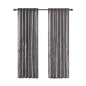 Madison Park Andora Embroidered Back Tab Fabric Single Window Living Room, Transitional Rod Pocket Light Curtain for Bedroom, 1-Panel Pack, 50 x 84, Grey