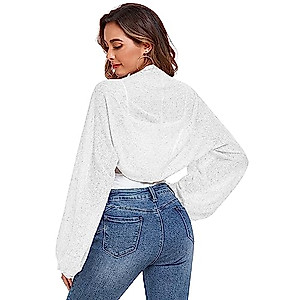 ZAFUL Women's Long Sleeve Open Front Bolero Shrug Crop Top Cardigan Elegant White L