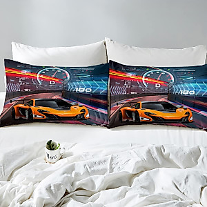 Feelyou Race Car Bedding Sheets Boys Extreme Sports Bed Sheet Set for Kids Boys Cool Car Bedding Fitted Sheet Car Sports Bed Cover 1 Bed Sheet Set with 1 Pillowcase Twin Size
