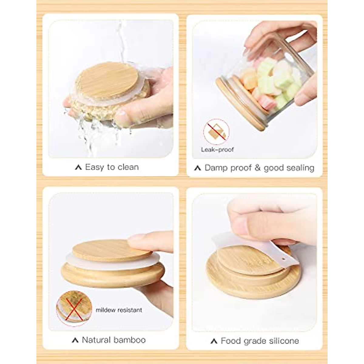 Oui Yogurt Jar Lids - 6 Pack Oui Lids- Natural Bamboo Wood with Silicone Sealing Rings, For 5 Oz Oui Yogurt Jars
