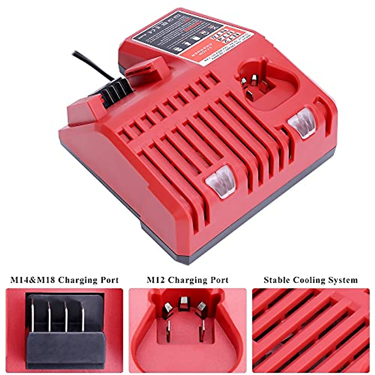 Elefly Replacement for Milwaukee M-12 M18 Battery Charger 48-59-1812, Compatible with Milwaukee 12V-18V M18 Battery 48-11-1852 48-11-1850 M-12 48-11-2460 48-11-2411