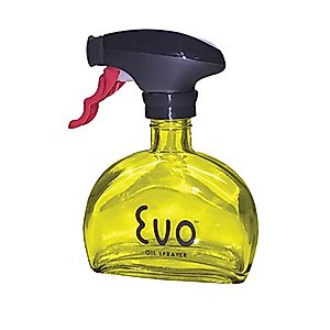 Evo Oil Sprayer Evo Glass Trigger Sprayer Bottle, Non-Aerosol for Olive Cooking Oils, 6-Ounce Capacity, 6 oz, Yellow/Black/Red