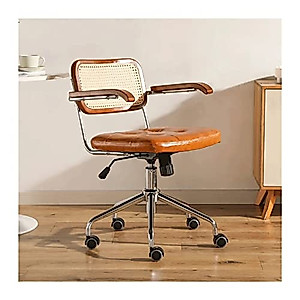 ZHAOLEI Rattan Computer Chair Retro Rotating Chair Comfortable Study Desk Seat Breathable Armrest Office Furniture