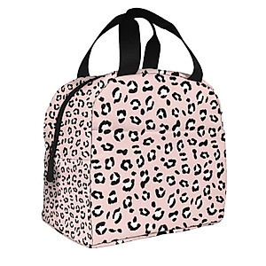 JSHXJBWR Pink Leopard Skin Pattern Portable Lunch Bag For Women Men Pink Insulated Cooler Tote Bag Reusable Lunch Box For Travel/Picnic/Work/Hiking/Office