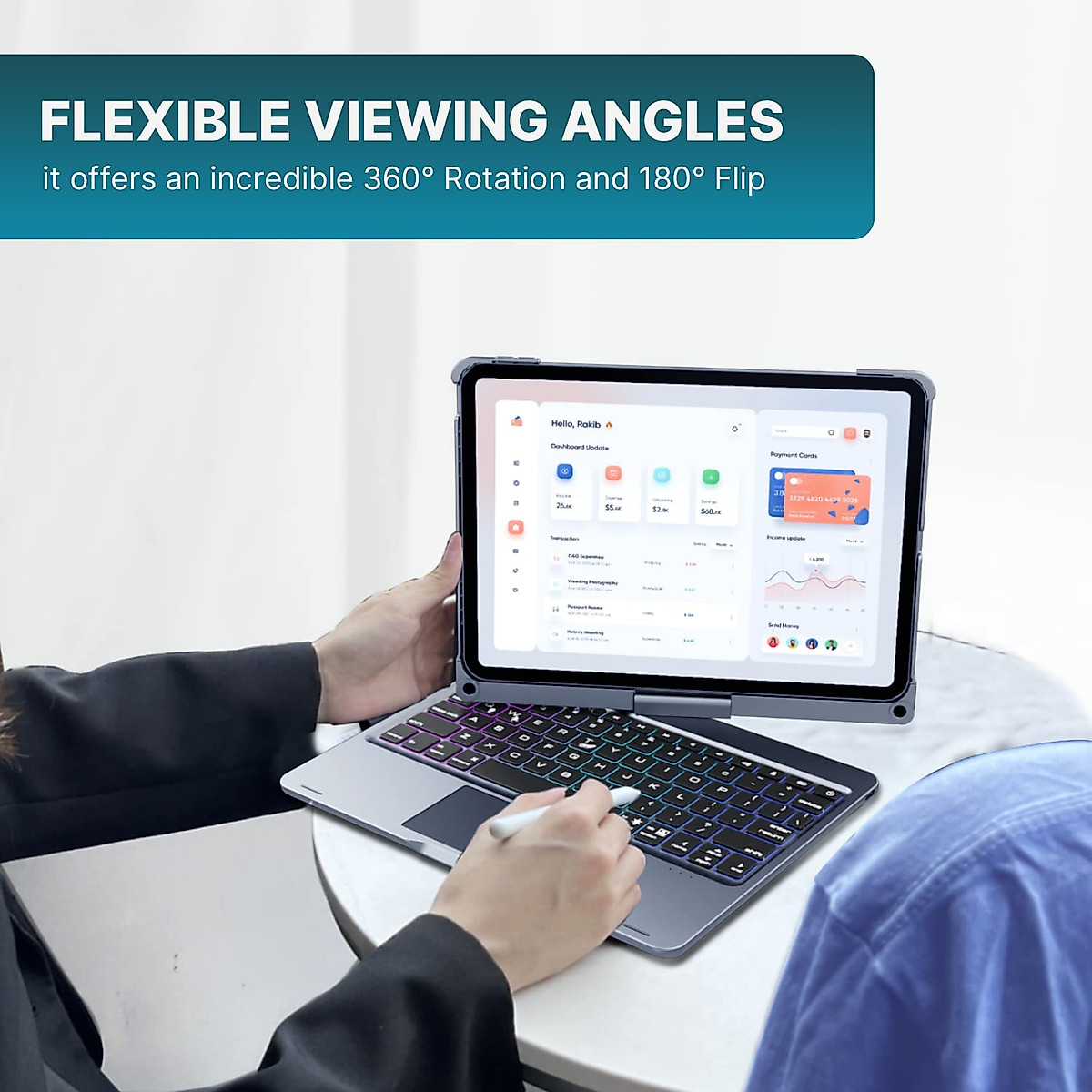 pekarejue iPad Pro 11-inch Keyboard: 2022 iPad Air 5th 4th Generation 10.9 inch and iPad Pro 11 inch Case with Keyboard Smart Magic Trackpad Bluetooth Backlit 360 Swivel Pencil Holder Metallic Grey