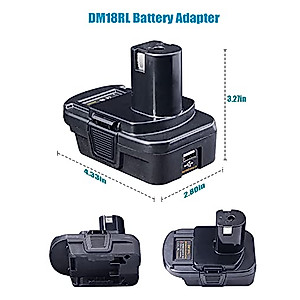 Garystat Battery Adapter DM18RL, Compatible for Dewalt 20V & Milwaukee M18 18V Lithium Battery Convert to for Ryobi 18V P108 ABP1801 Battery for Ryobi 18V Cordless Tools, with USB Port