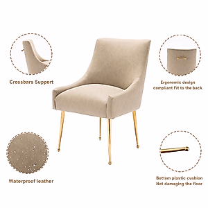 Dining Room Chair Faux Leather Vanity Chairs Set of 2 Mid-Century with Metal Legs Upholstered PU Leather Luxury Accent Chairs Living Room Restaurant