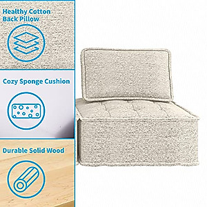 Horgaeo Modular Sectional Sofa, Single Seat Armless Floor Sofa, Comfy Floor Couch with Removable Back Cushion for Living Room/Small Space/Office/Apartment Resting, 1PCS (Beige)