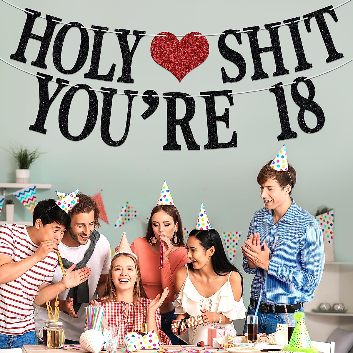 Holy Sh*t You're 18 Banner - Funny Happy 18th Birthday Bunting Sign, 18&Adultish, Cheers to 18 Years, 18 Years Old Birthday/Anniversary Party Decorations Supplies for Boys Girls
