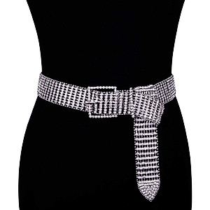 Barry.Wang Rhinestone Belt for Women Western Cowgirl Bling Studded Silver Diamond Belt for Jeans Pants Sash Body Chains