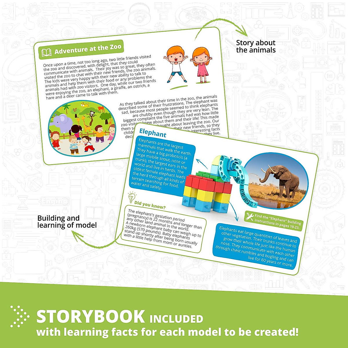 Engino Toys Creative Engineering STEAM Maker Junior 10-Model Set, Color and Number Learning, Stackable Building Blocks, Hand-Eye Coordination, Elephant, Giraffe, Spaceship, Home Learning, for Ages 4+