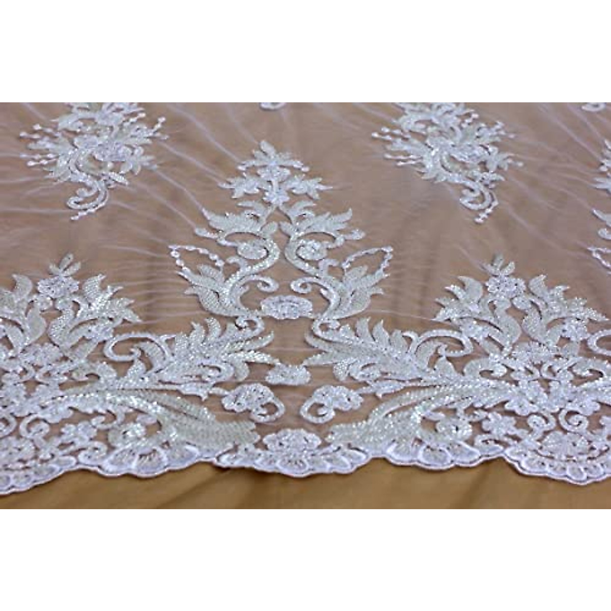Special Design La Belleza Beading lace Fabric 53" Width Beautiful Patterns Easy to Cut for Wedding Dress Pure White lace Fabric 2 Yards