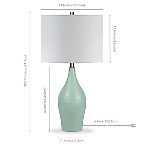 Bella 28.25" Tall Porcelain Table Lamp with Fabric Shade in Teal Porcelain/White