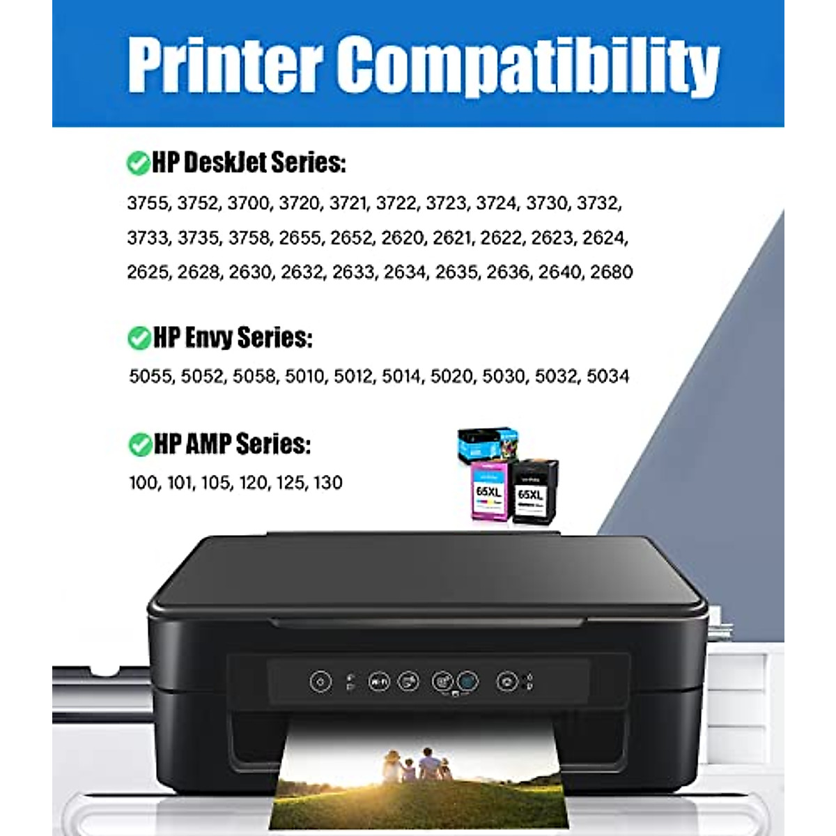 LeciRoba Compatible for HP Deskjet 3755 Ink Cartridges High Yield Remanufactured HP 65XL Ink Cartridges Replacement for HP DeskJet 2600 3700 Series Envy 5000 Series AMP 100 Series Printer (2-Pack)