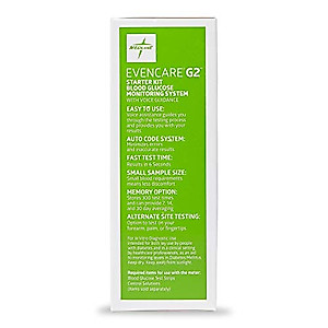 Medline EvenCare G2 Blood Glucose Monitor Starter Kit, Diabetic Care, 6 Sec Results, Meter, Lancing Device & Lancets, Test Strips, Batteries, Guide, Carrying Case, Logbook, Voice Guidance