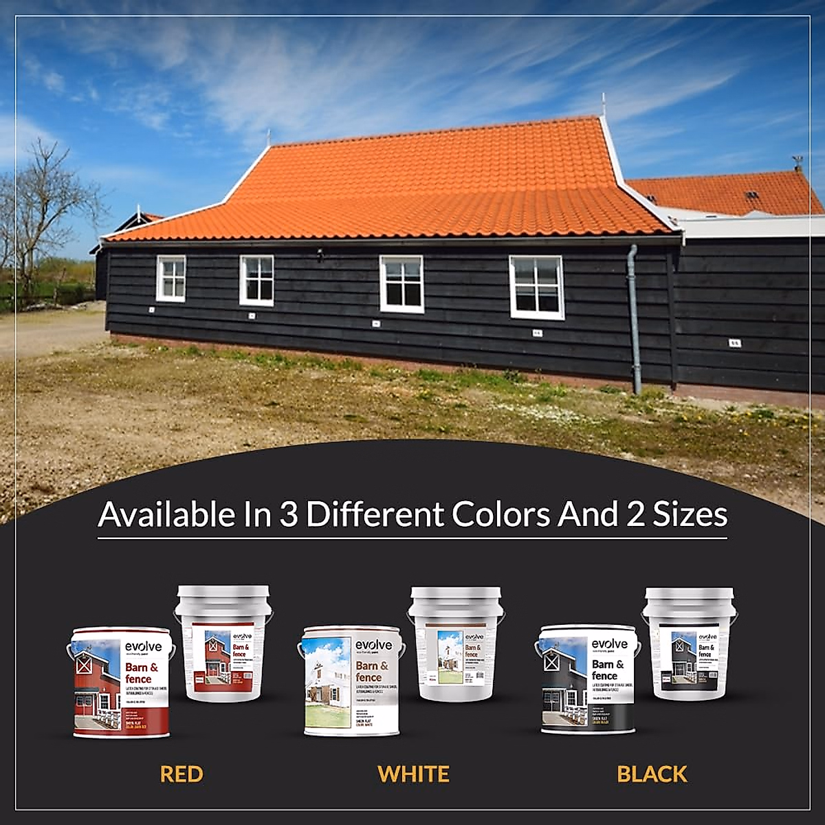 EVOLVE Barn & Fence: Swift Shield High Durability and Scratch-Resistant Paint for Storage Sheds, Outbuildings, and Fences (1 Gallon, Black)