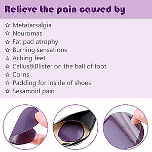 Mepase 8 Pieces Gel Ball of Foot Cushions Metatarsal Pads for Women and Men Clear Gel Ball of Foot Soft Metatarsal Cushioning Pain Relief with 1 Wood Box Storage(Purple)