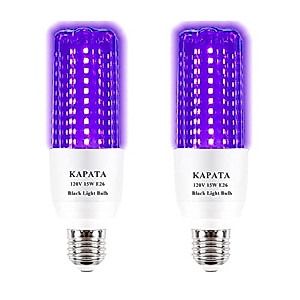 Kapata 15W LED UV Black Light Bulb Energy Saving UV Black Lights UVA Level 395-400nm, Glow in The Dark , 100W Black Fluorescent Light Equivalent E26 120V , 2- Pack