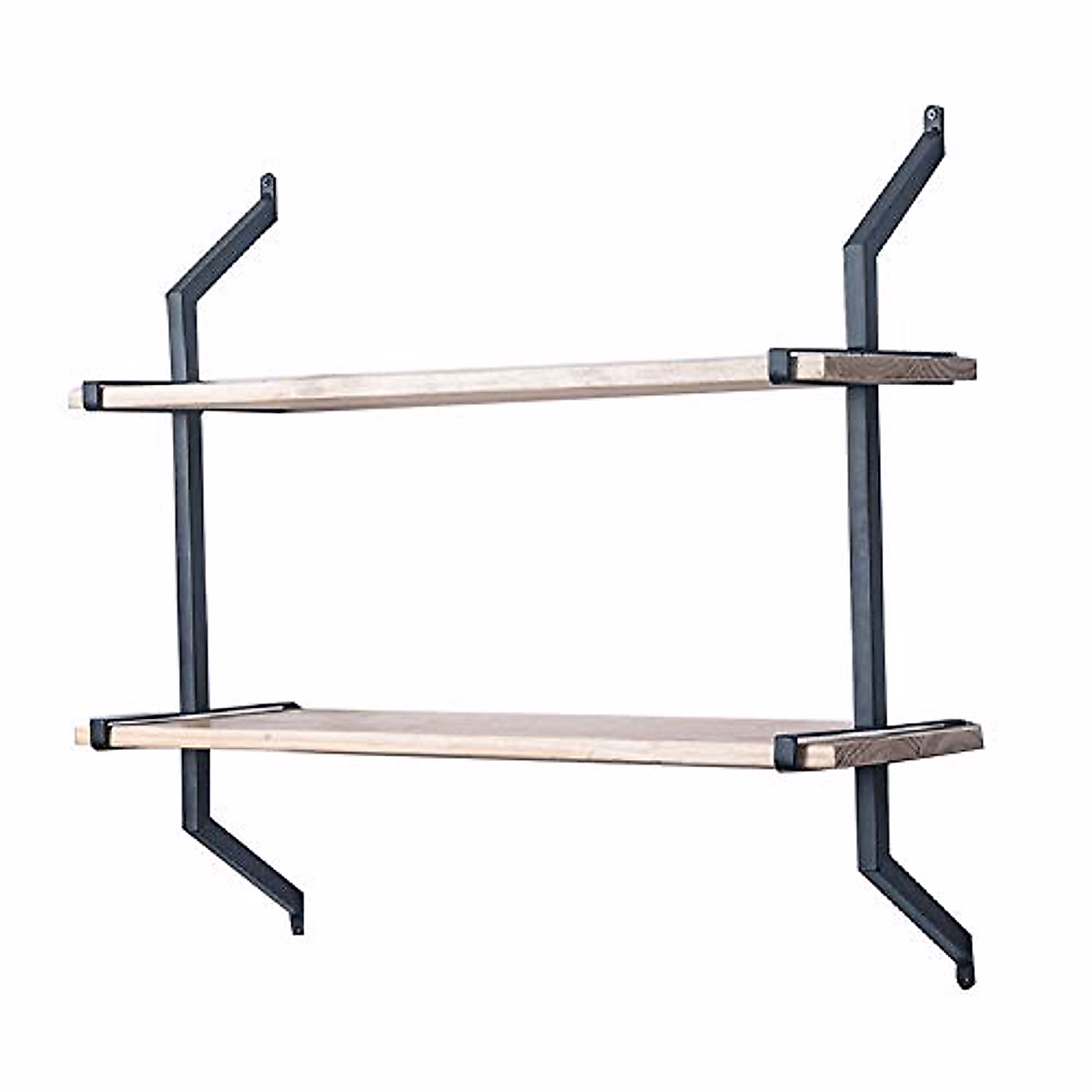 PIBM Stylish Simplicity Shelf Wall Mounted Floating Rack Shelves Iron Art Solid Wood Bookshelf Living Room Background Wall,Layer 2/3,2 Colours,4 Sizes, Black Border , 80x26x104cm