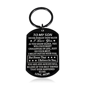 Valentines Day Gifts for Kids Gifts for Son Gifts for Teenage Boys Son Gifts from Mom Inspirational Gifts for Teen Stepson 16th 18th 21st Birthday Graduation Gifts Black Keychain for Adopted Son