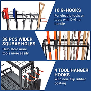 Garden Tool Organizer for Garage, Garden Tool Rack, Yard Tool Storage, Tool Organizers and Storage, Garden Tool Stand up to 55 Long-Handled Tools, for Garage, Shed, Outdoor, Black