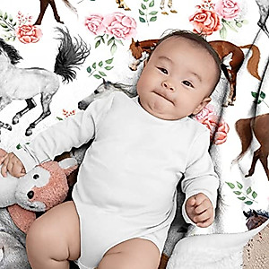 Amilient Horse Blanket,Horse Gifts for Girls Women Throw Blanket,Ultra Soft & Plush & Lightweight & Cozy & Breathable Horse Flower Bed Blanket,Horse Animal Lovers,30"x40"-Toddlers/Pets Size