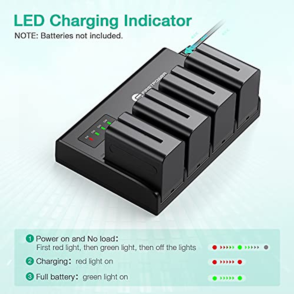 FirstPower 4-Channel Fast Charger for Sony NP-F550 NP-F570 NP-F750 NP-F770 NP-F930 NP-F950 NP-F960 NP-F970 Camera Battery